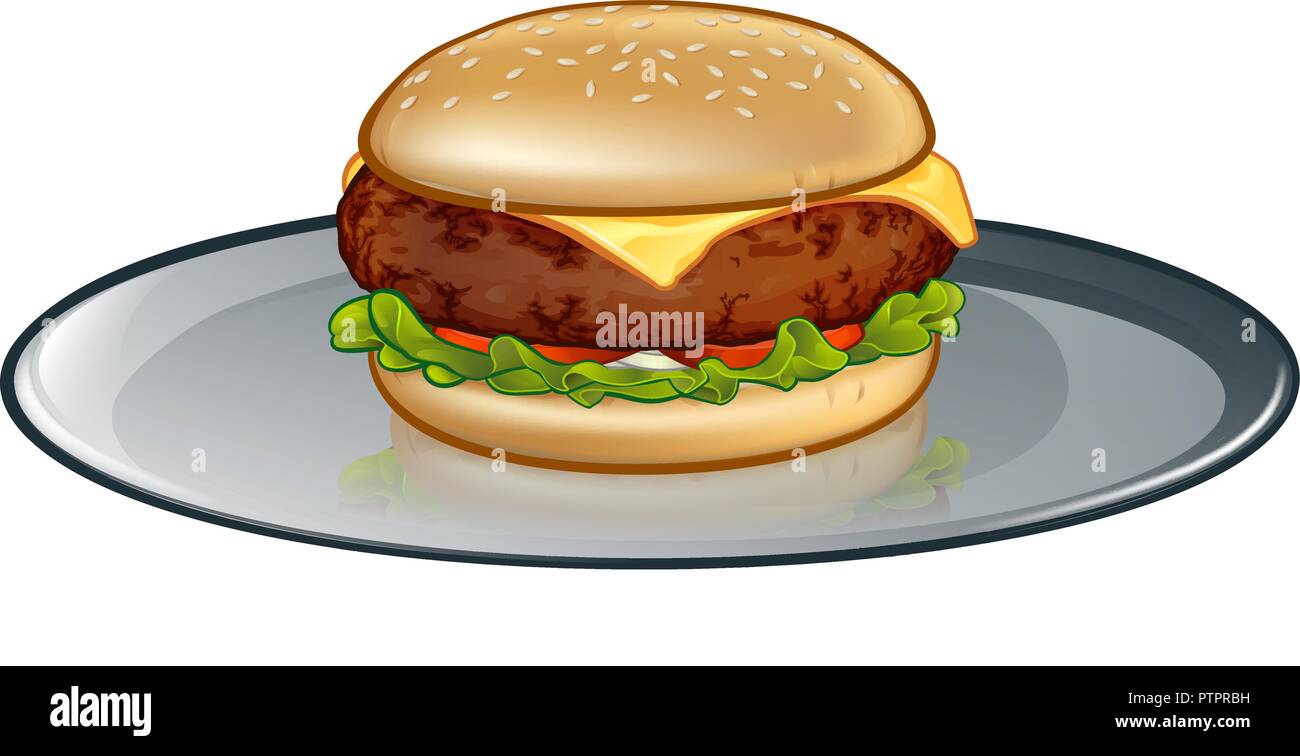 Cartoon Cheese Burger on Plate Stock Vector Image & Art - Alamy