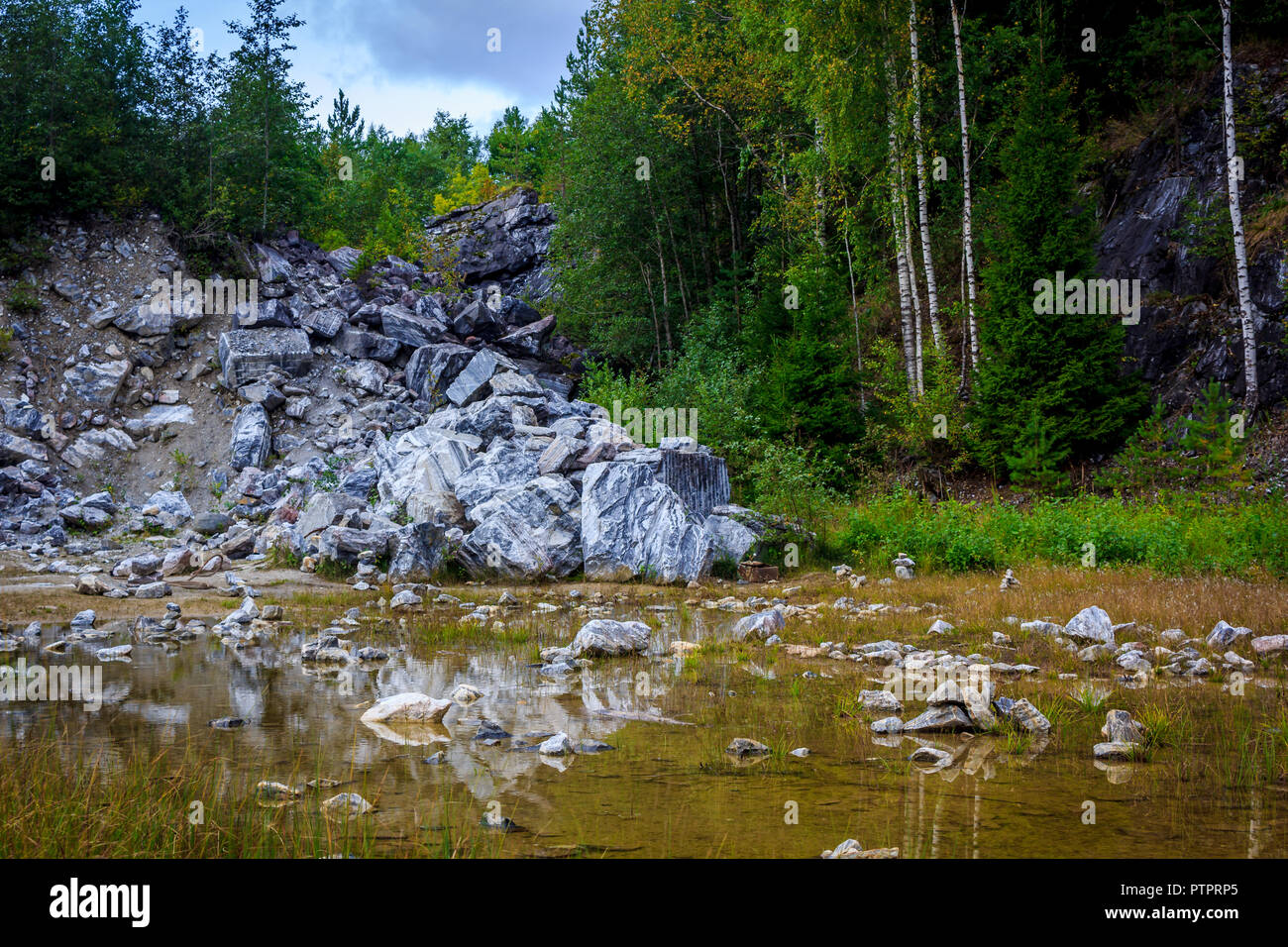Marble quarry Ruskeala. Invalid marble quarry. Sights of Karelia in ...