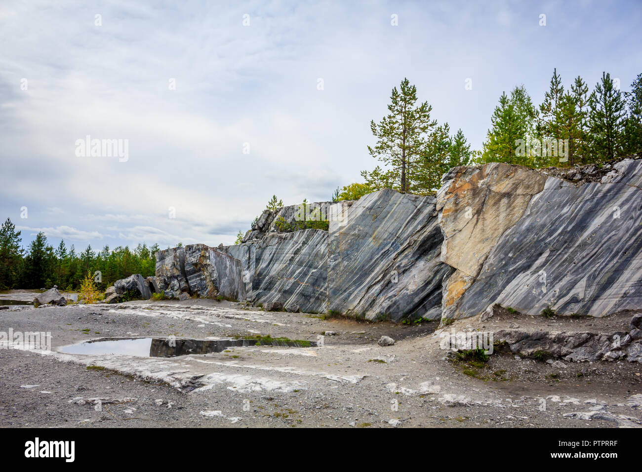 Marble quarry Ruskeala. Invalid marble quarry. Sights of Karelia in ...
