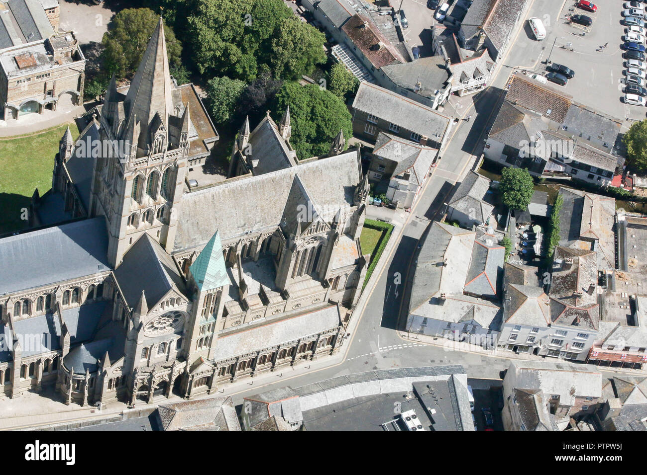 Truro Cathedral, aerial view, Cornwall, UK. June 2018 Stock Photo - Alamy