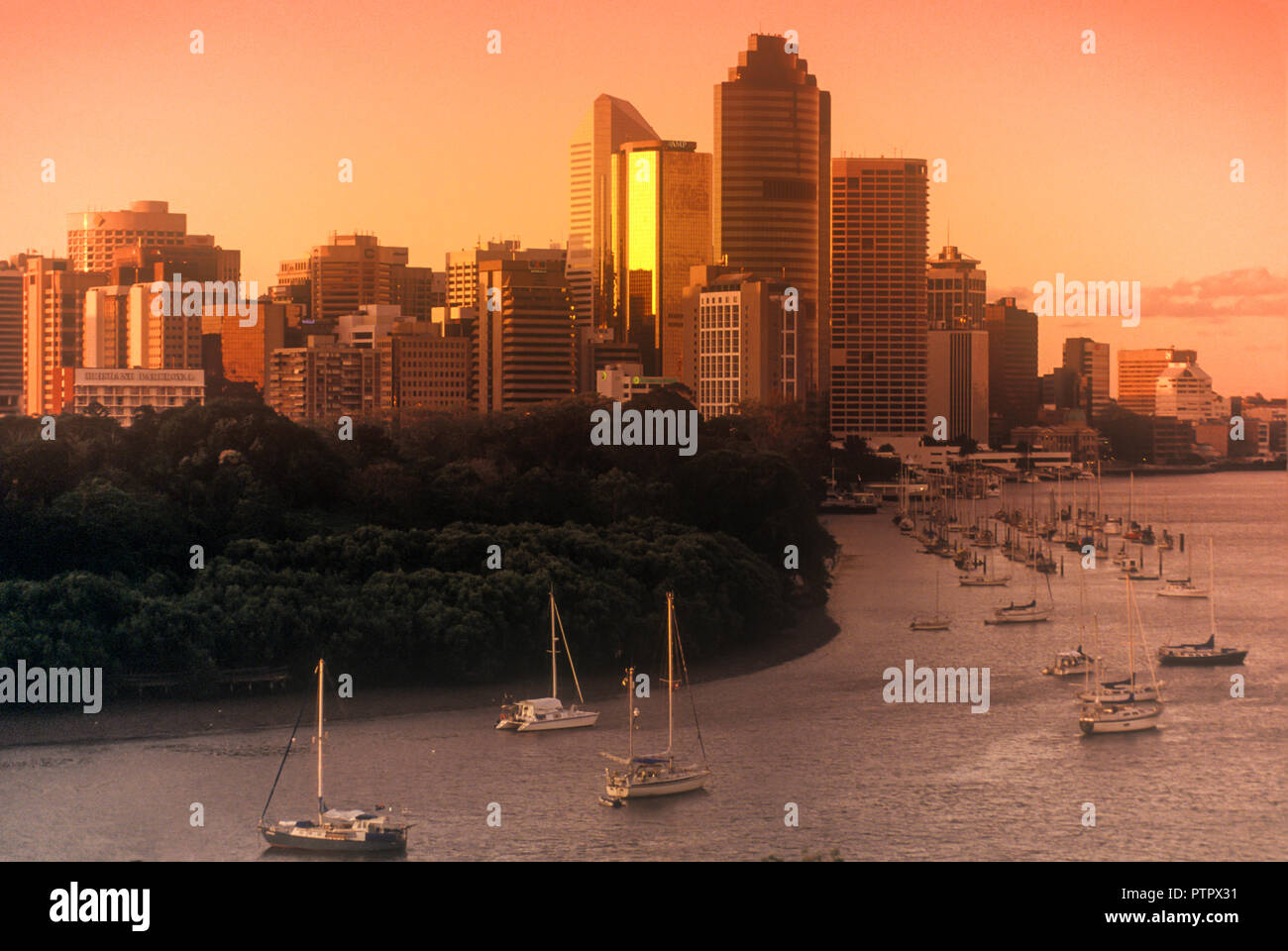 1995 HISTORICAL DOWNTOWN SKYLINE BRISBANE QUEENSLAND AUSTRALIA Stock ...