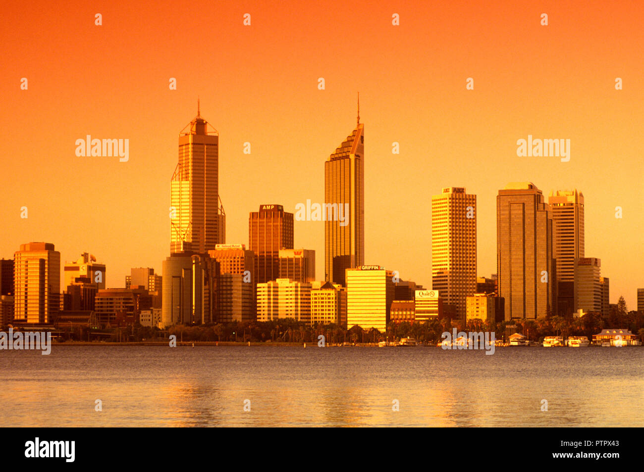 1995 HISTORICAL DOWNTOWN SKYLINE SWAN RIVER PERTH WESTERN AUSTRALIA ...