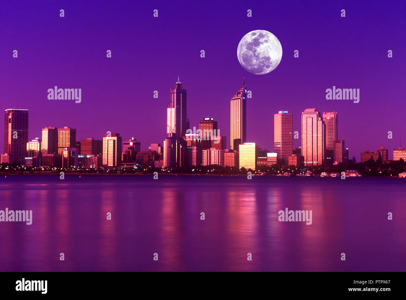 1995 HISTORICAL DOWNTOWN SKYLINE SWAN RIVER PERTH WESTERN AUSTRALIA ...