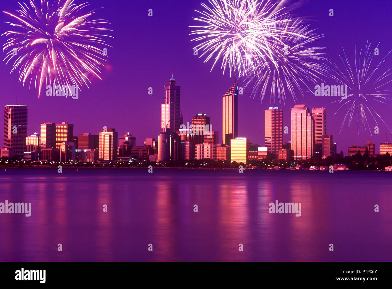 1995 HISTORICAL DOWNTOWN SKYLINE SWAN RIVER PERTH WESTERN AUSTRALIA ...