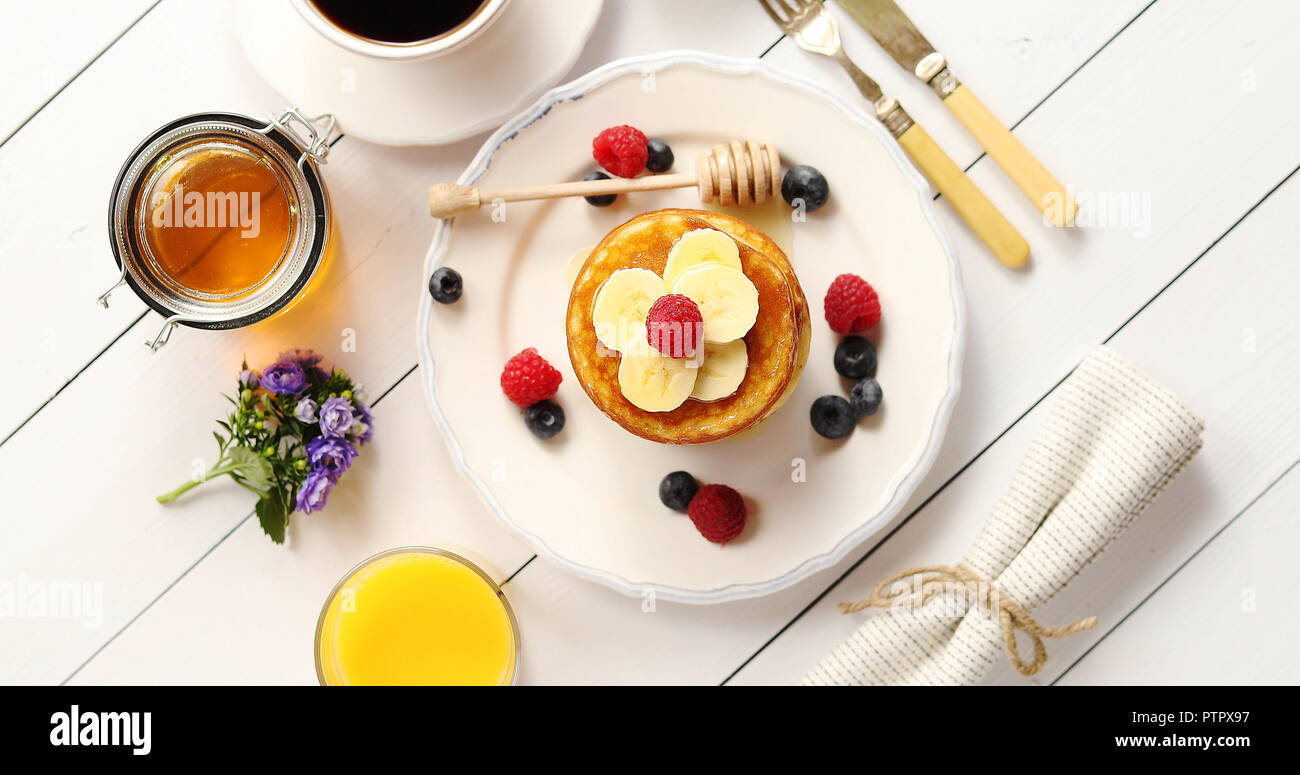Delicious breakfast food composition Stock Photo - Alamy