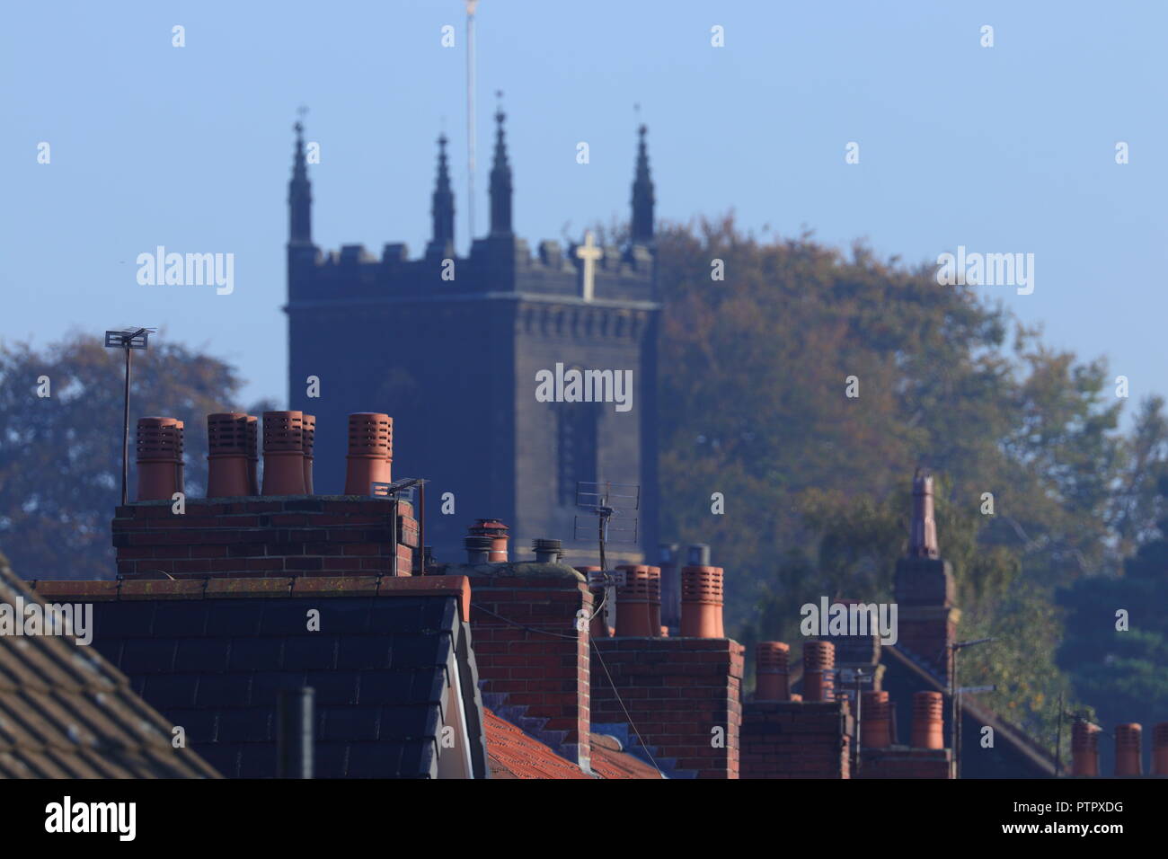 Terraced Housing Rooftop Chimneys & St Mary's Church in Swillington ...