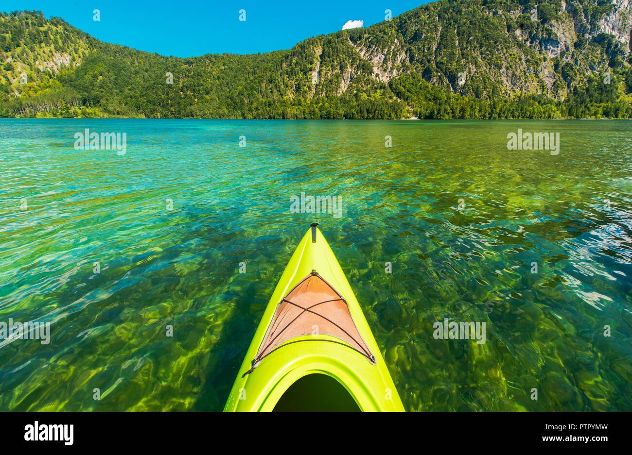 Scenic Turquoise Lake Kayaking. Almsee in the Austria, Europe. Sports ...