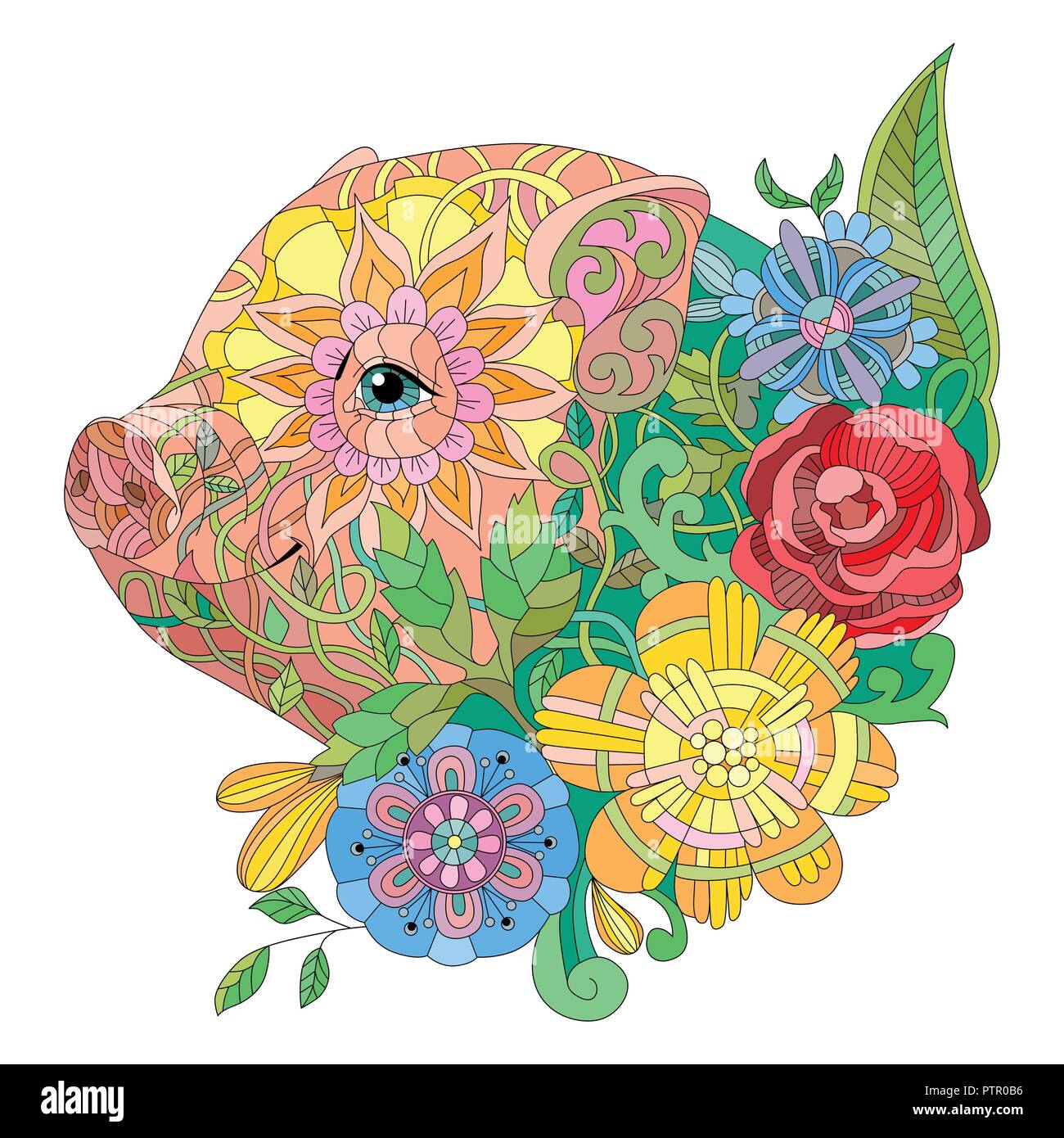 Zentangle stylized pig. Hand drawn decorative vector illustration Stock ...