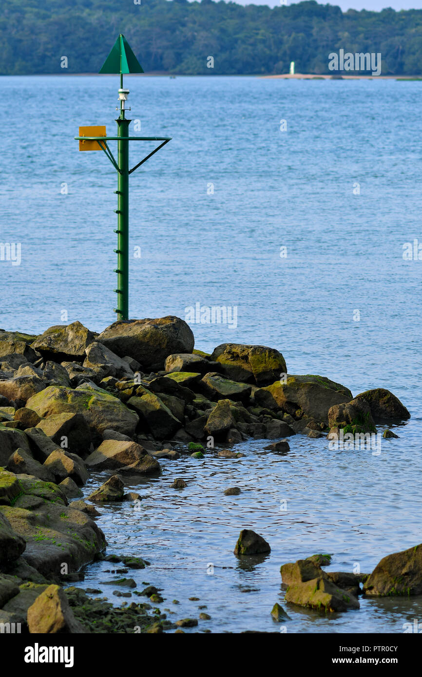 Green warning sea mark Stock Photo - Alamy