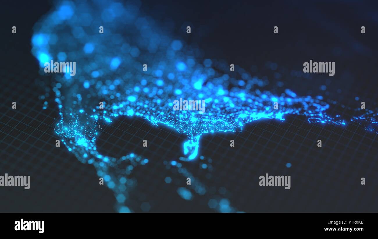 dark earth map with glowing details of city and human population ...