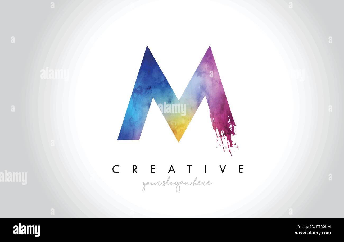 M Paintbrush Letter Design with Watercolor Brush Stroke and Modern ...