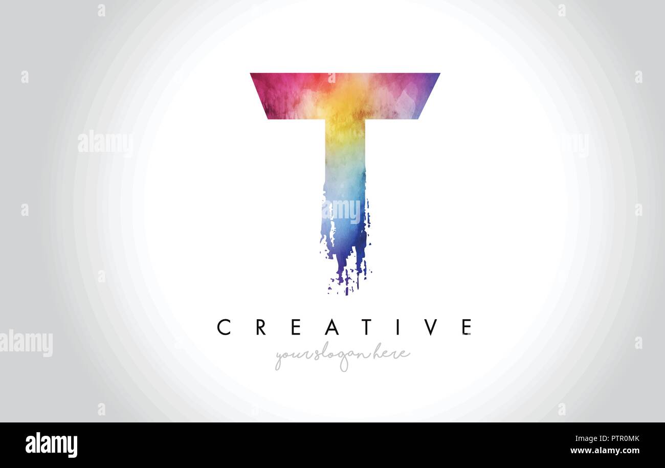 T Paintbrush Letter Design with Watercolor Brush Stroke and Modern ...