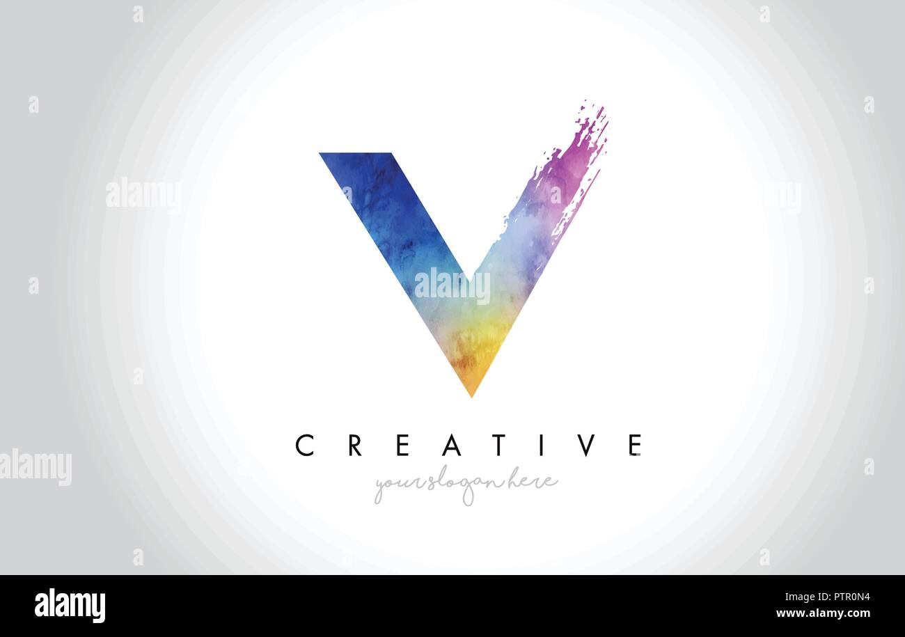 V Paintbrush Letter Design with Watercolor Brush Stroke and Modern ...