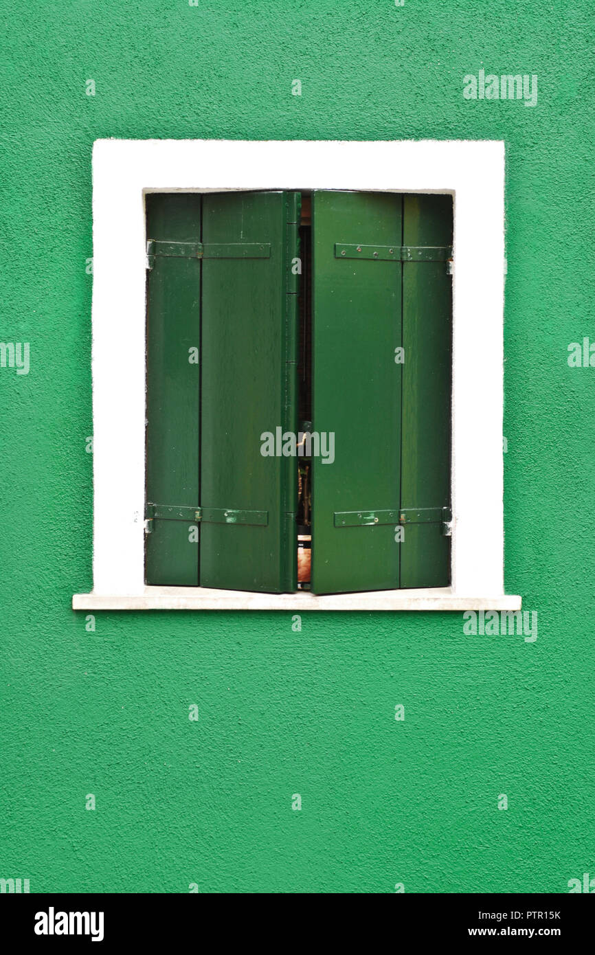 Green window in Venice Stock Photo - Alamy