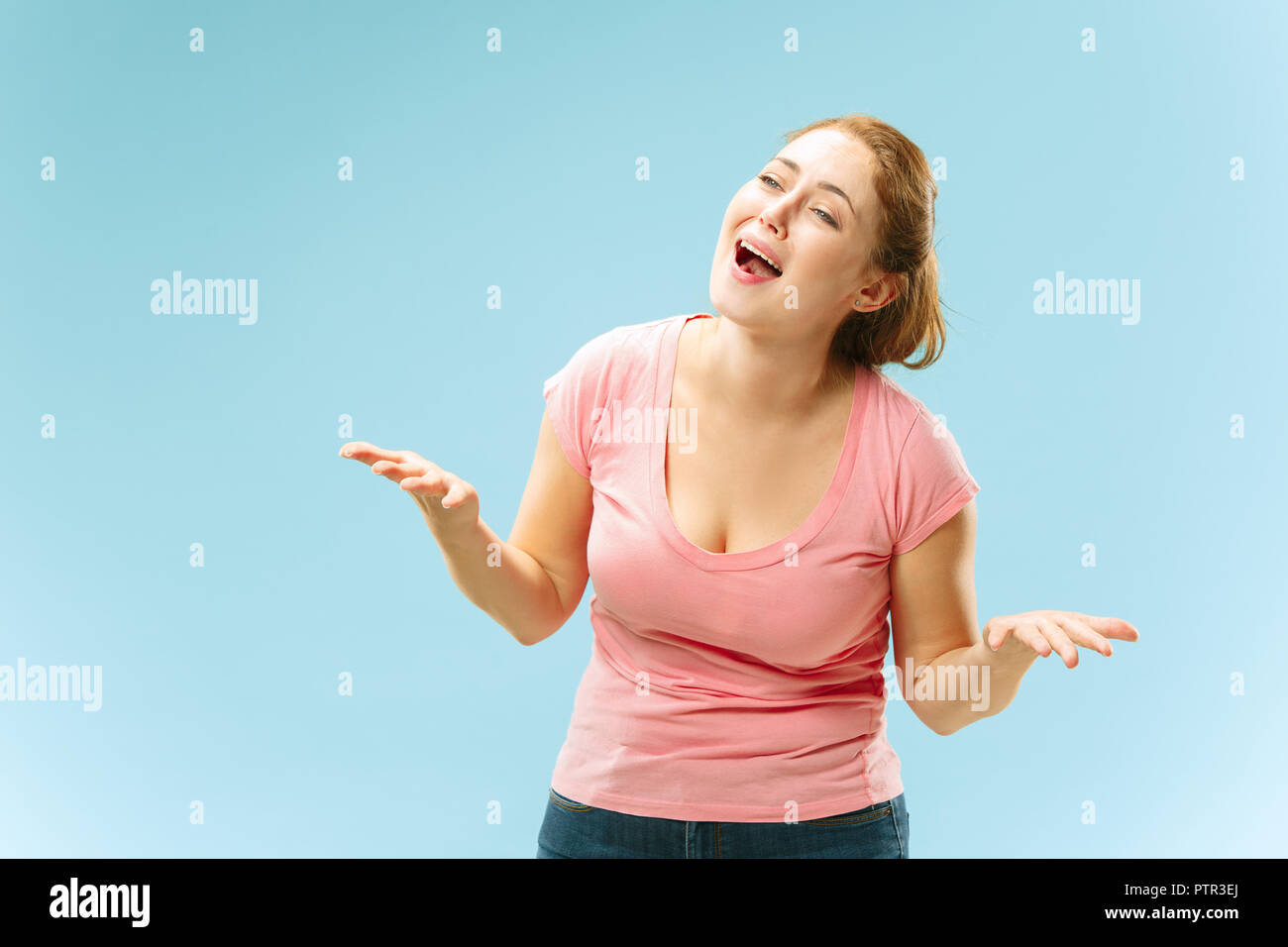 Argue, arguing concept. Beautiful female half-length portrait isolated ...
