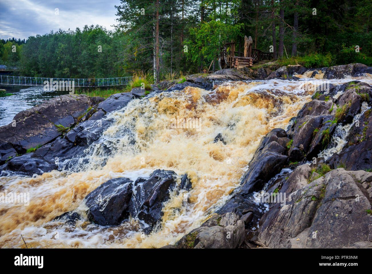 Ruskeala waterfalls. Water comes down a strong current. Waterfalls of ...