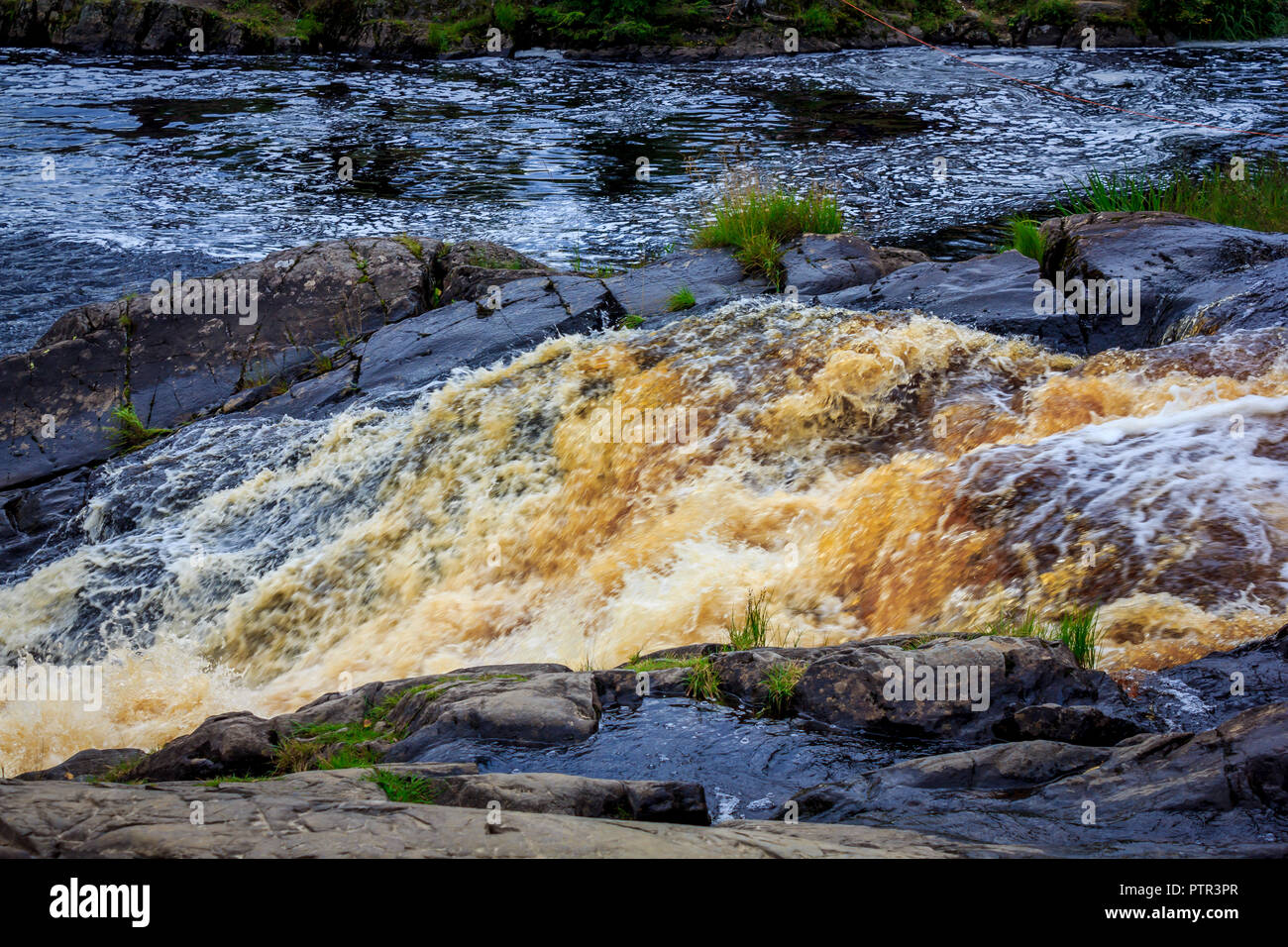 Ruskeala waterfalls. Water comes down a strong current. Waterfalls of ...