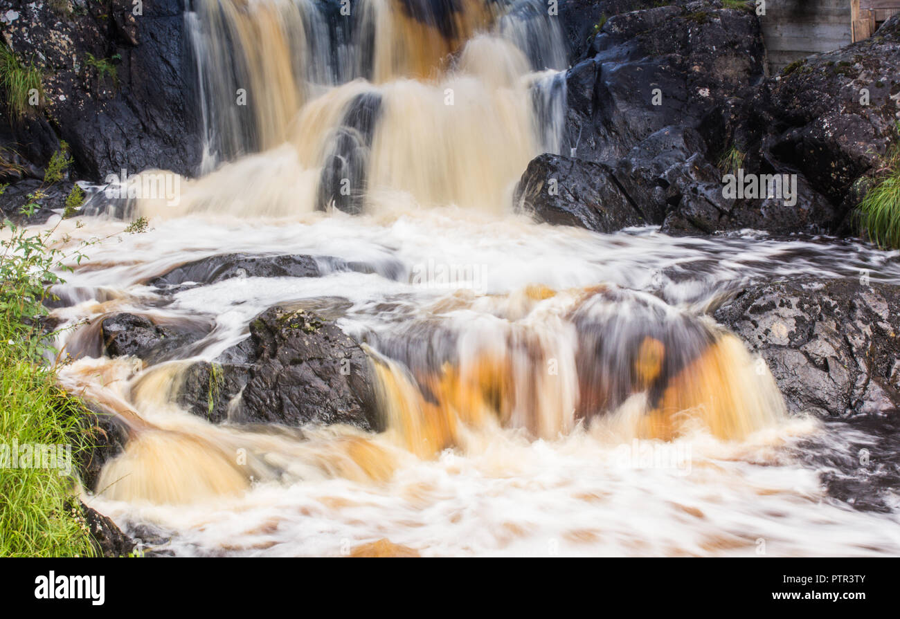 Ruskeala waterfalls. Water comes down a strong current. Waterfalls of ...