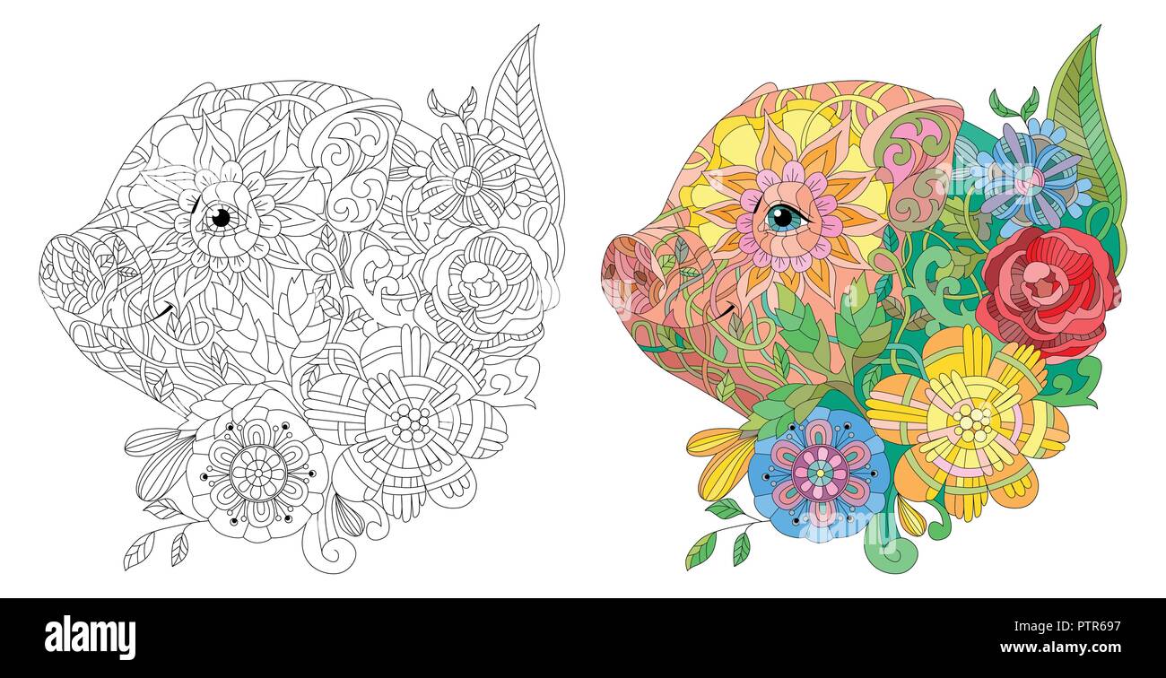 Zentangle stylized pig. Hand drawn decorative vector illustration Stock ...