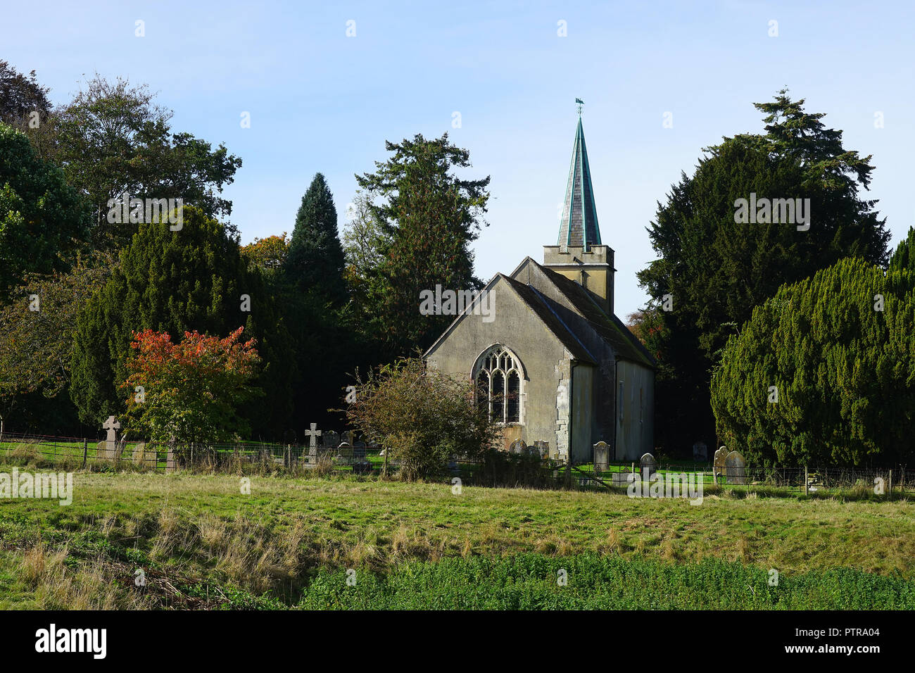 St Nicholas Church, Steventon viewed from the meadows at the rear Stock ...