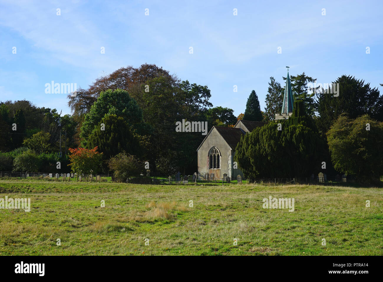 St Nicholas Church, Steventon viewed from the meadows at the rear Stock ...
