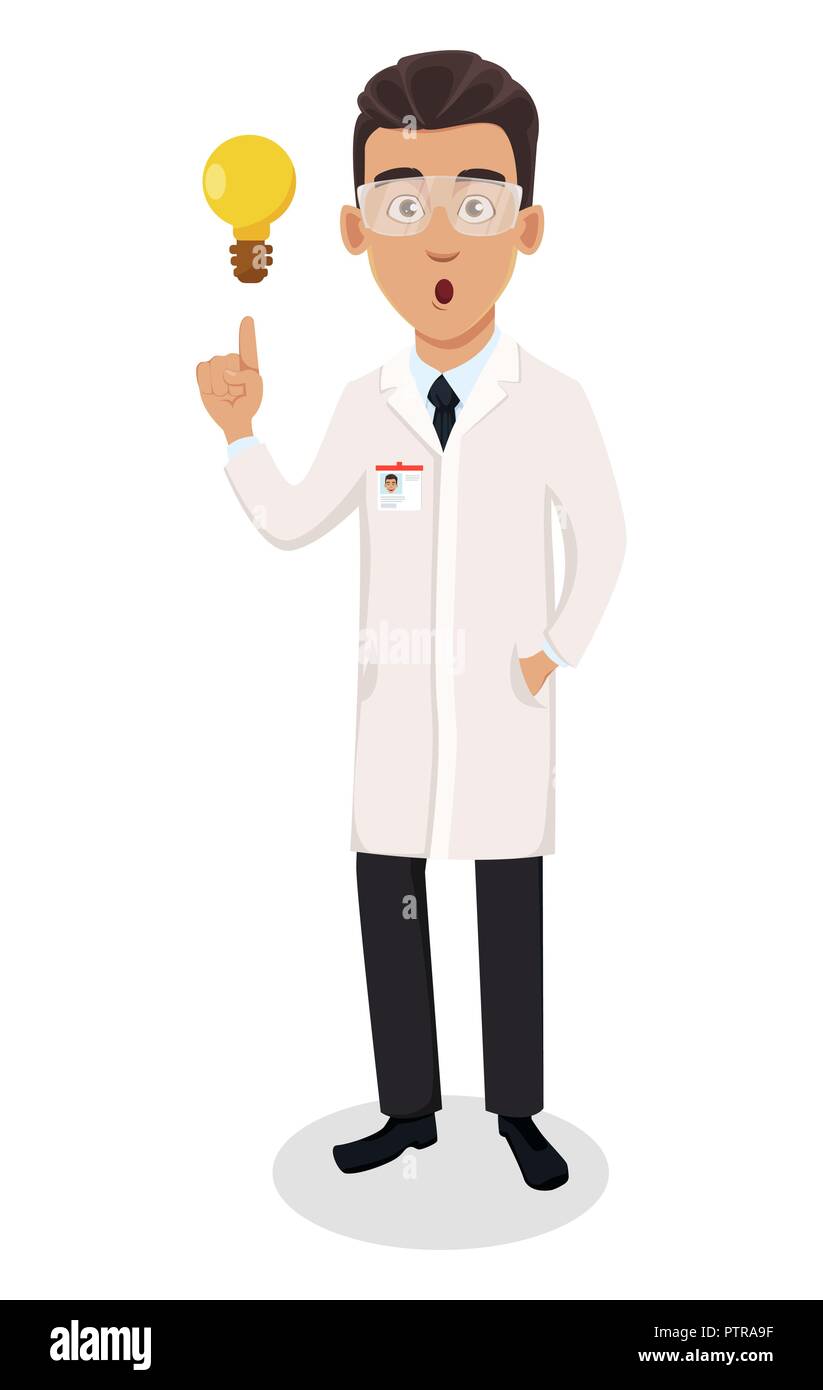 Scientist man. Handsome cartoon character having a good idea. Vector ...