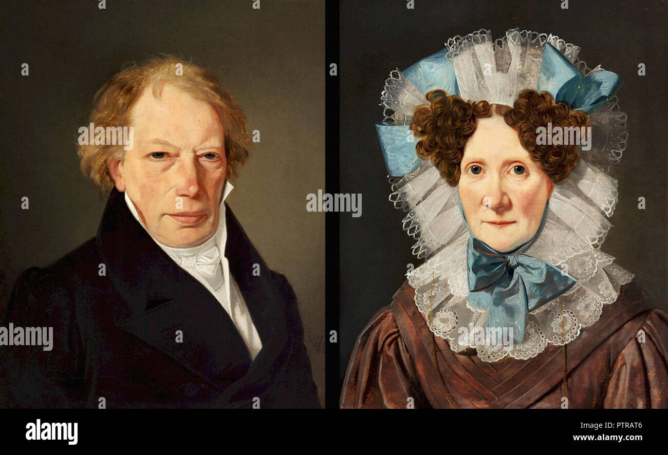Bendz Vilhelm - Portraits of Jens Von Benzon Chamberlain and His Wife ...