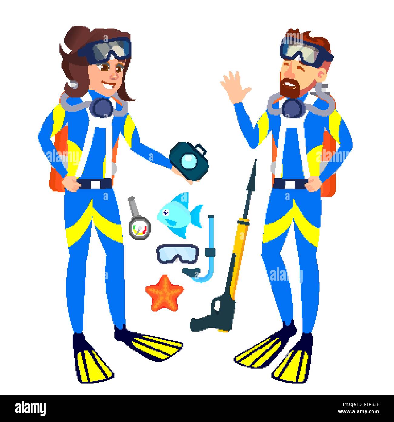 Cartoon Illustration Boy Snorkeling Mask High Resolution Stock ...