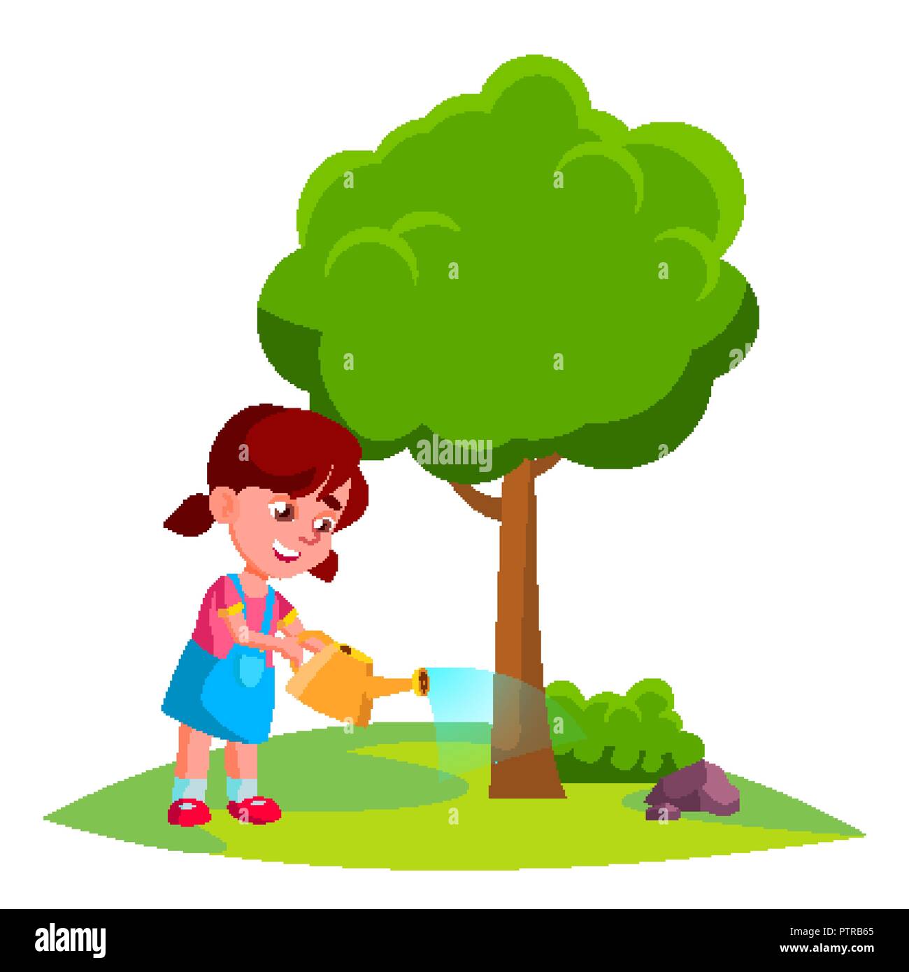 Girl Child Watering Tree, Earth Day Concept Vector. Isolated ...