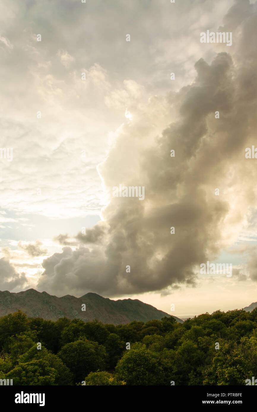 Natural scenic landscape of Albanian mountains and the stormy cloudy ...
