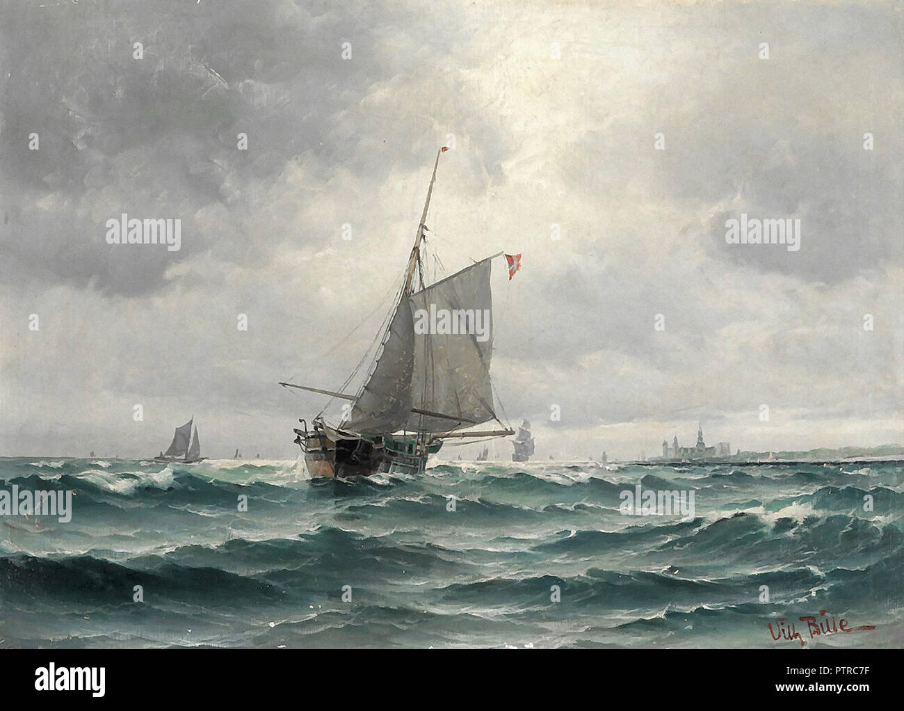 Bille Vilhelm - Seascape with Sailing Ships near Kronborg Stock Photo ...