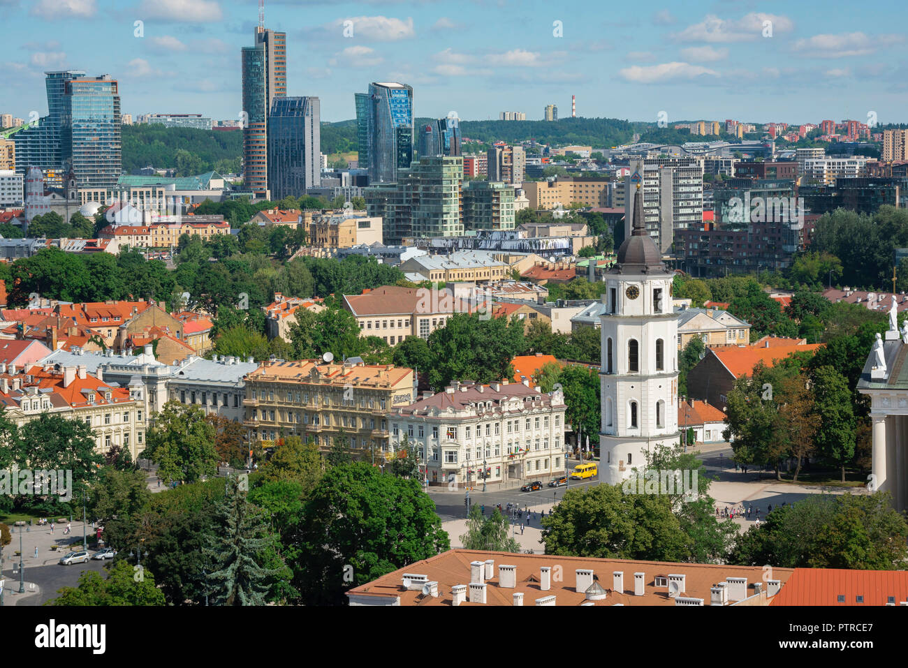 Vilnius cityscape, aerial view of the old town Cathedral Square area ...