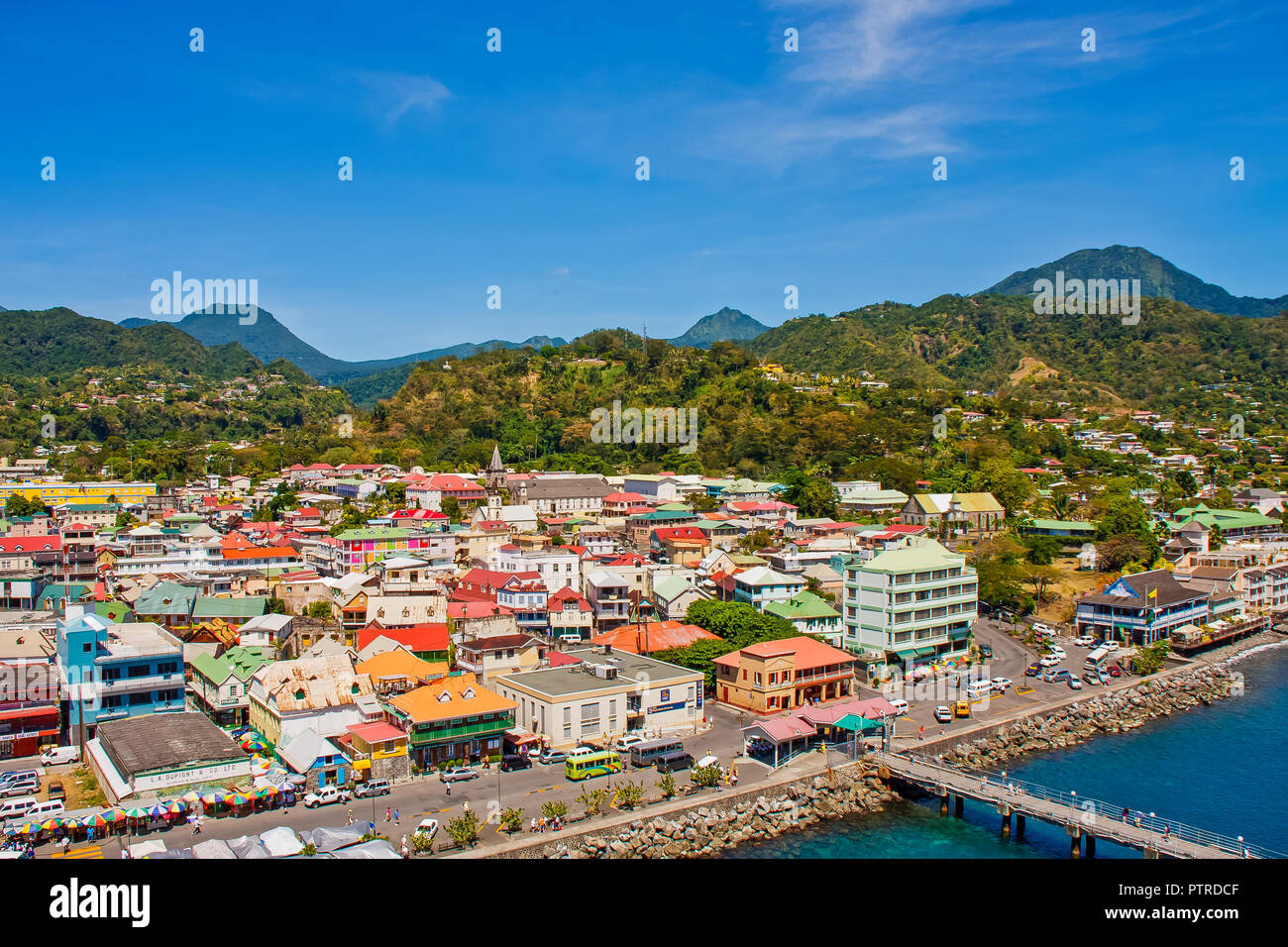 The colorful town of Bridgetown on the Caribbean island of Barbados ...