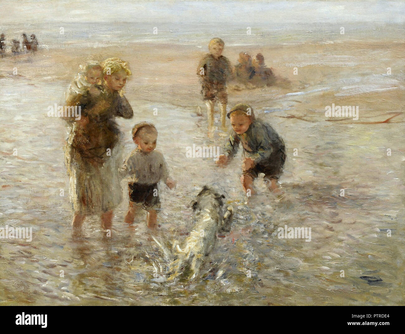 Blommers Bernardus Johannes - Met De Hond Spelend Op Het Strand Stock Photo - Alamy