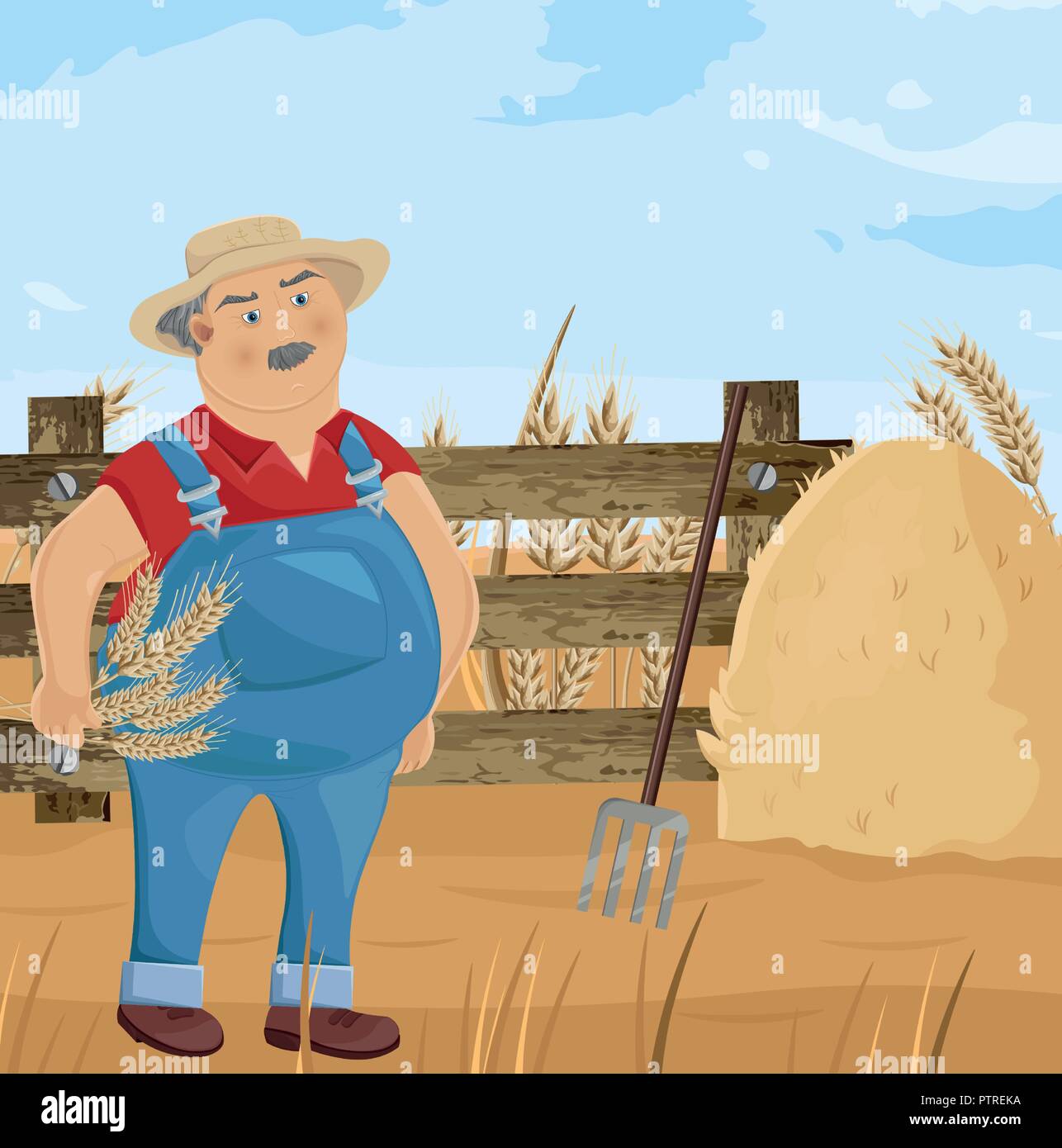 Farmer and hay cartoon character Vector. Funny man with a spud Stock ...