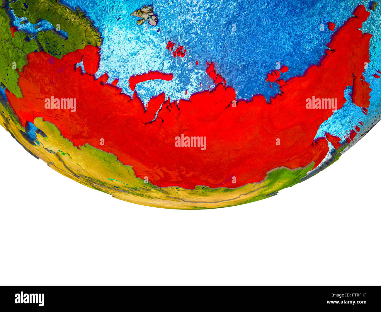 Russia on 3D Earth with divided countries and watery oceans. 3D ...