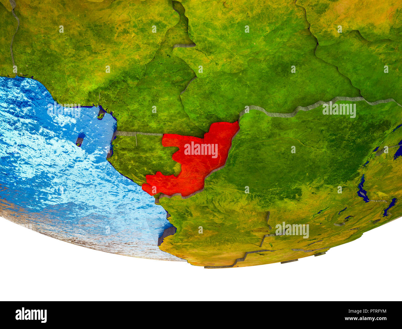 Congo on 3D Earth with divided countries and watery oceans. 3D ...