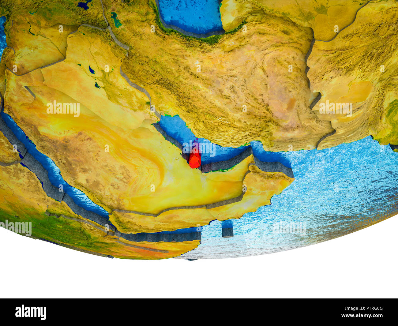 Qatar on 3D Earth with divided countries and watery oceans. 3D ...
