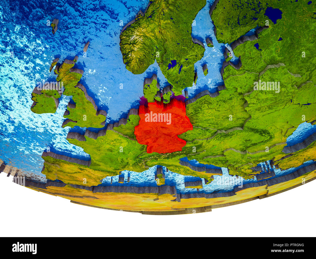 Germany on 3D Earth with divided countries and watery oceans. 3D ...