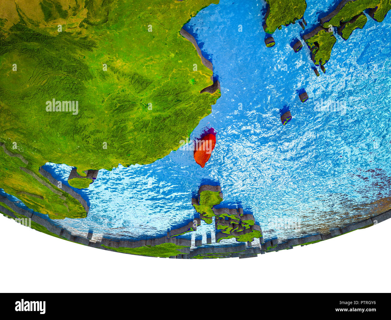 Taiwan on 3D Earth with divided countries and watery oceans. 3D ...