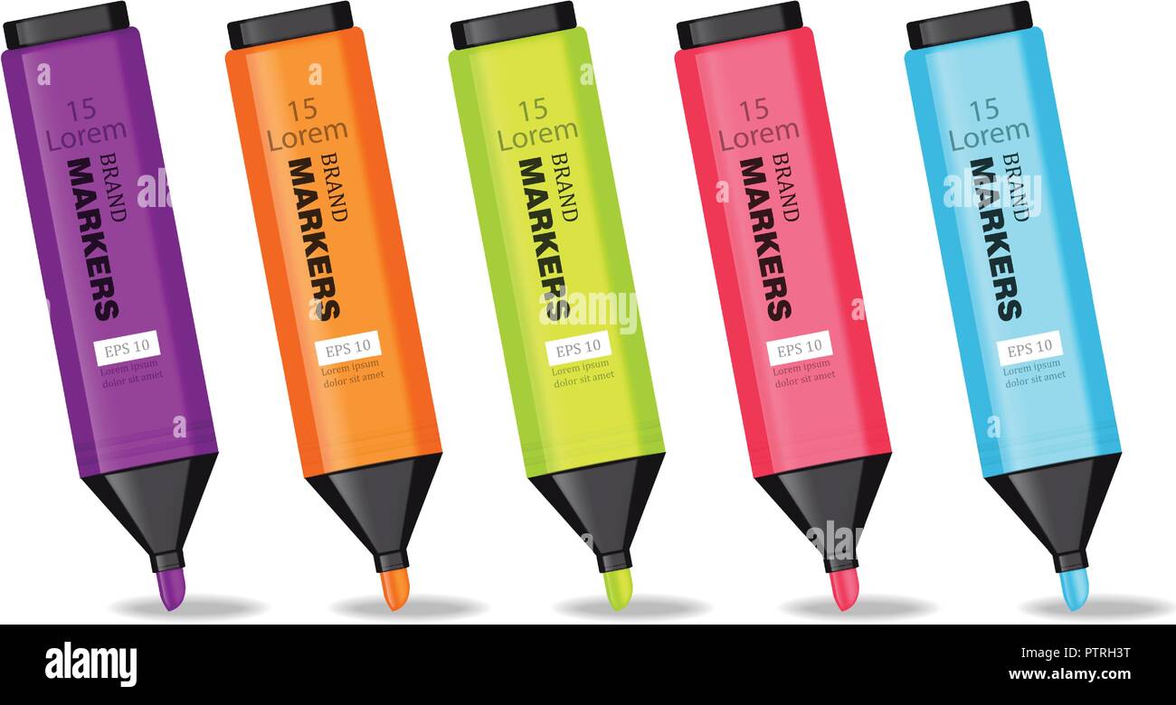 Colorful markers set Vector realistic. 3d detailed illustration Stock ...
