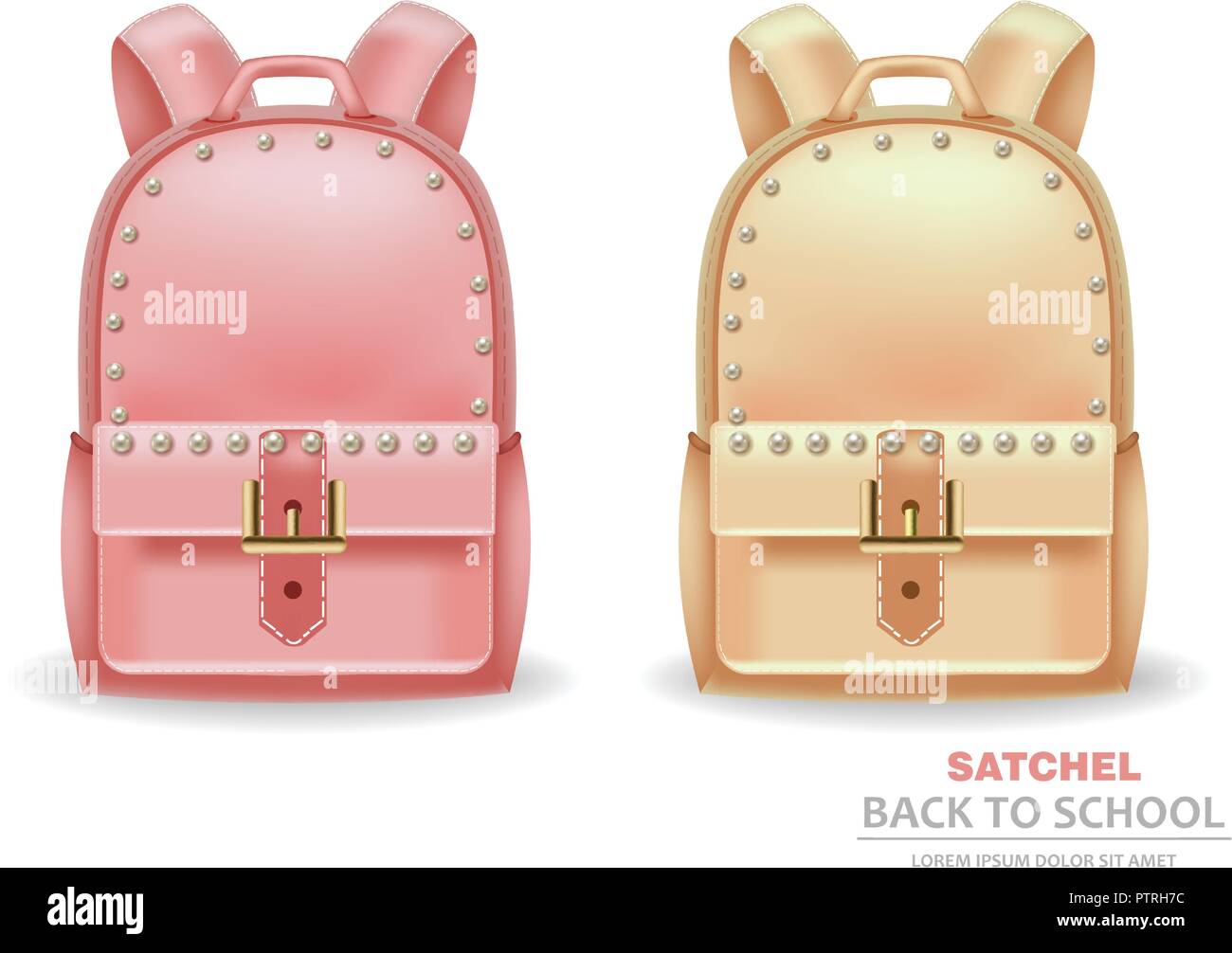 Satchel bags with pearls Vector realistic. Back to school concept. 3d ...