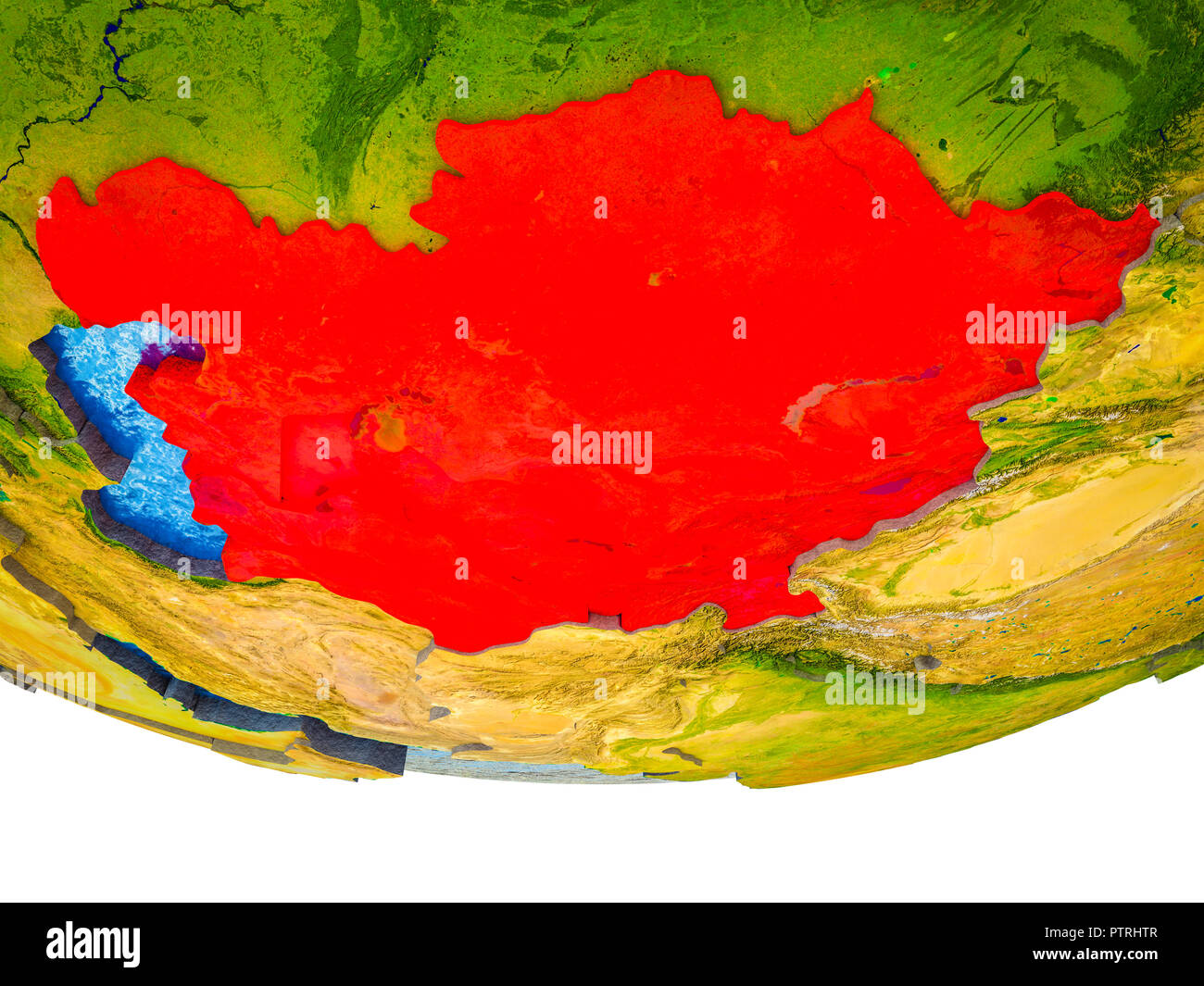 Central Asia on 3D Earth with divided countries and watery oceans. 3D ...