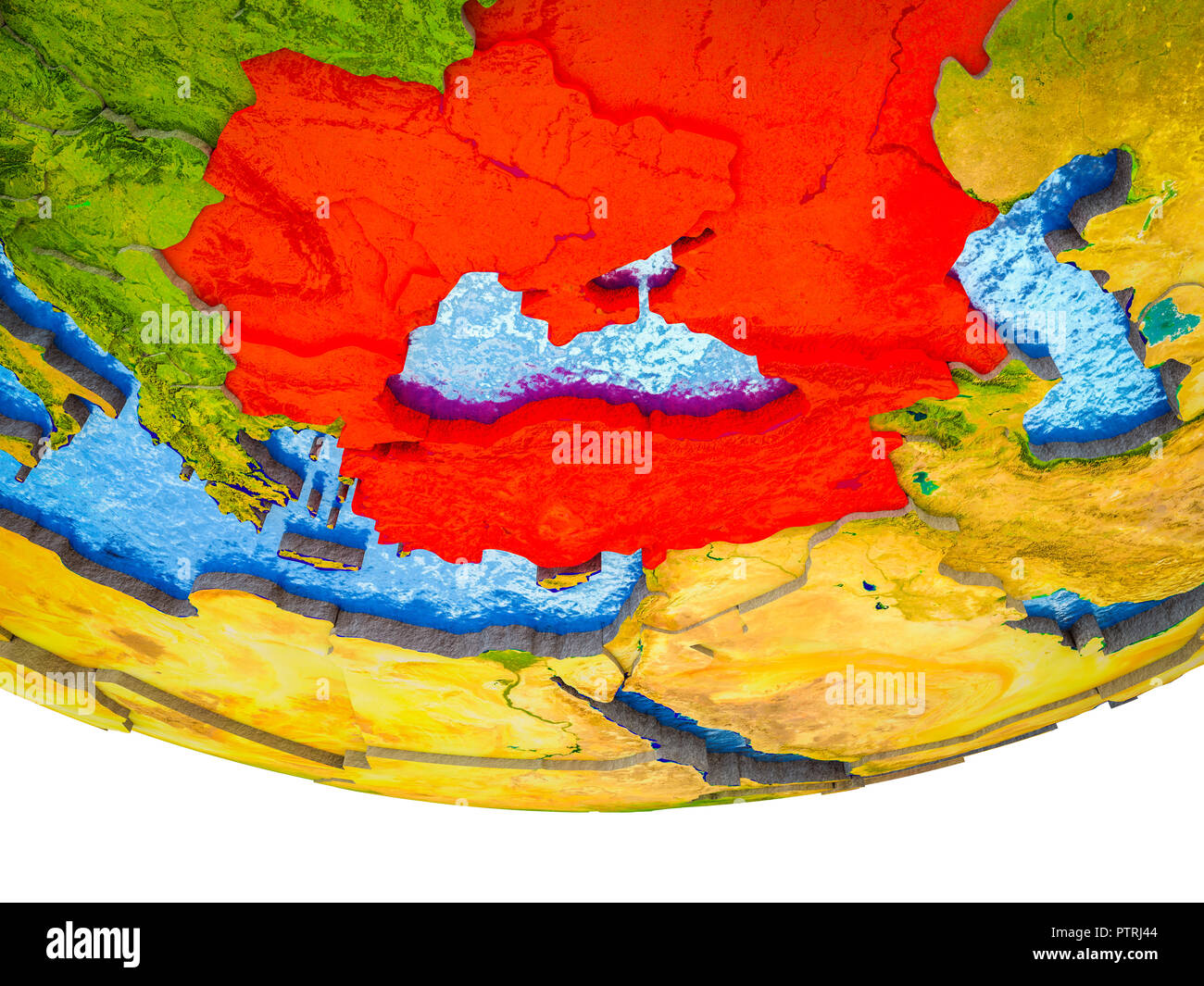Black Sea Region on 3D Earth with divided countries and watery oceans ...
