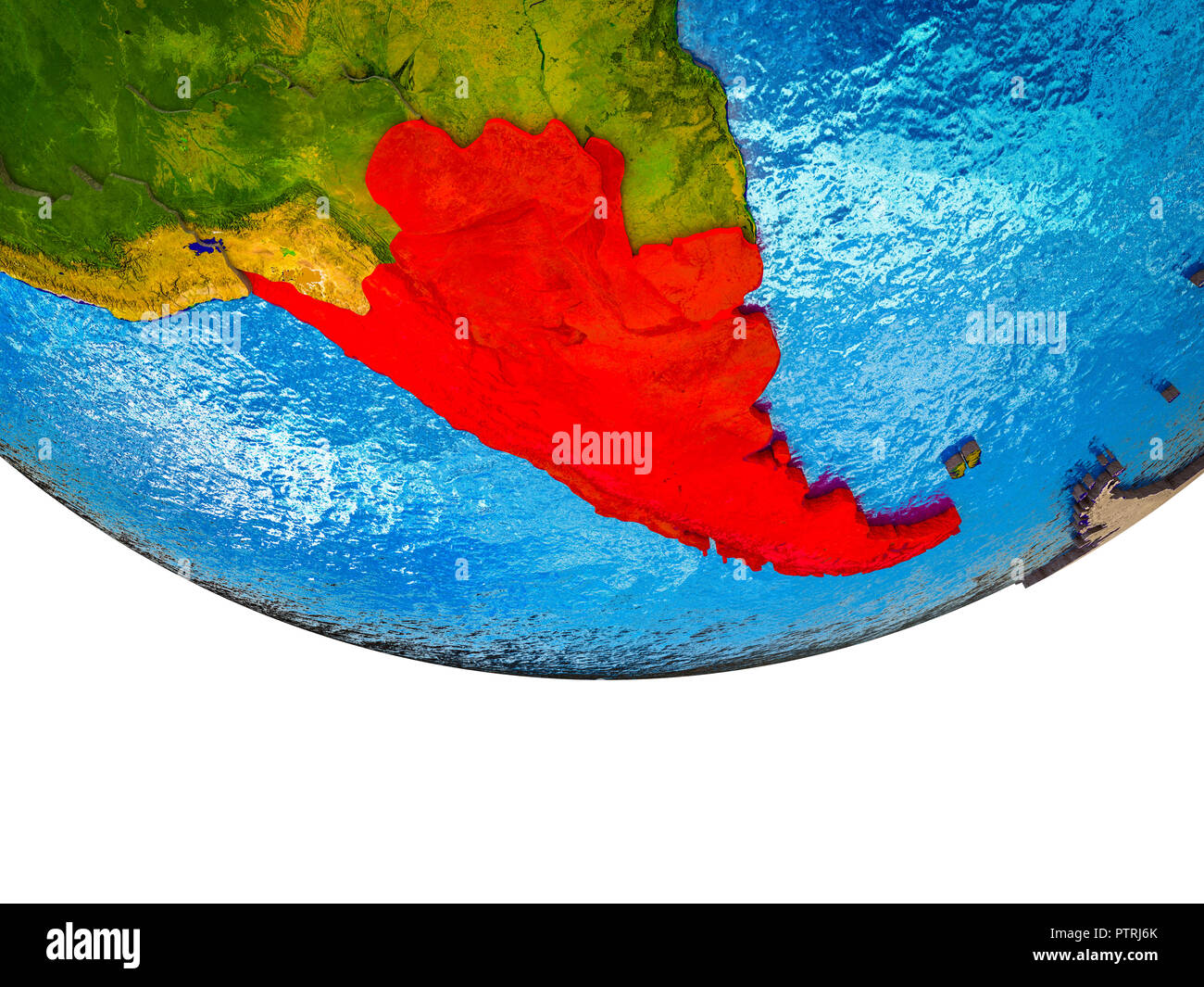 Southern Cone on 3D Earth with divided countries and watery oceans. 3D ...