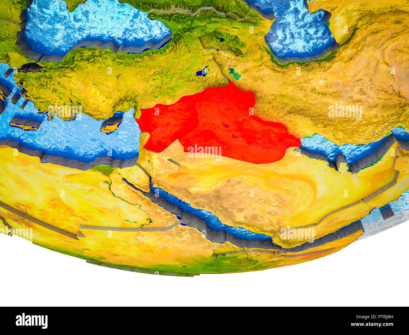 Islamic State on 3D Earth with divided countries and watery oceans. 3D ...