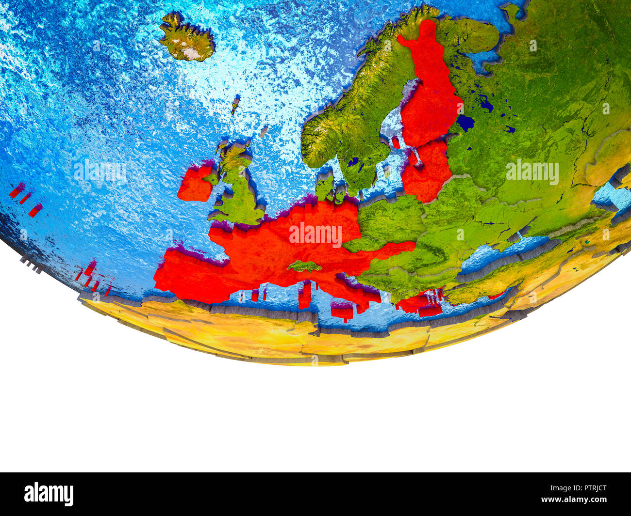 Eurozone member states on 3D Earth with divided countries and watery ...