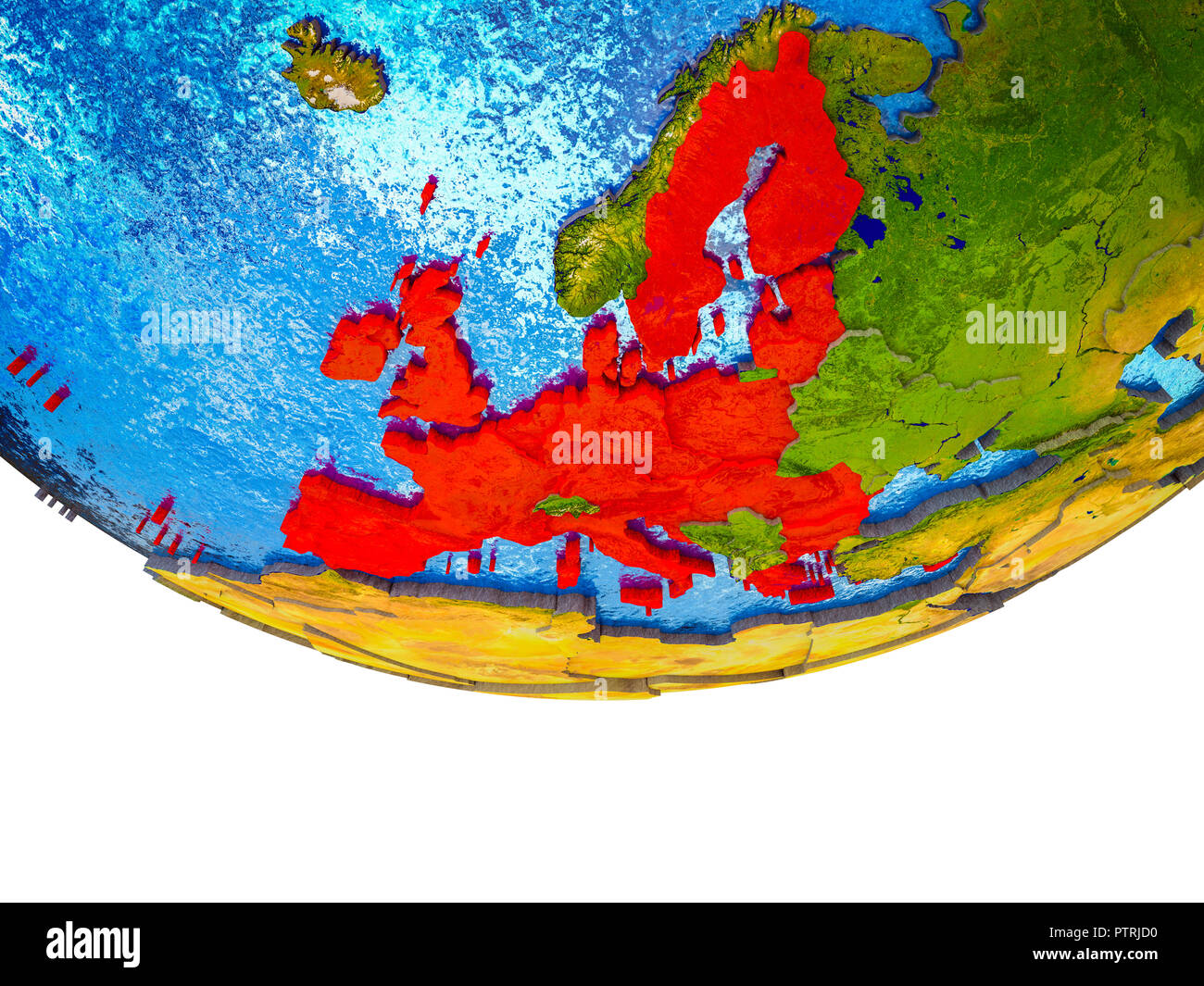 European Union on 3D Earth with divided countries and watery oceans. 3D ...