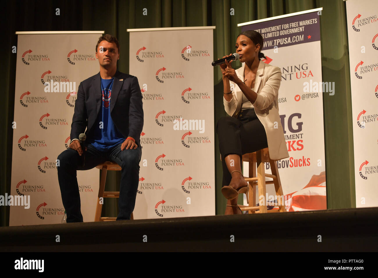 DAVIE, FL - JUNE 18: Charlie Kirk, Candy Owens speak at Nova High School Auditorium in Davie ...