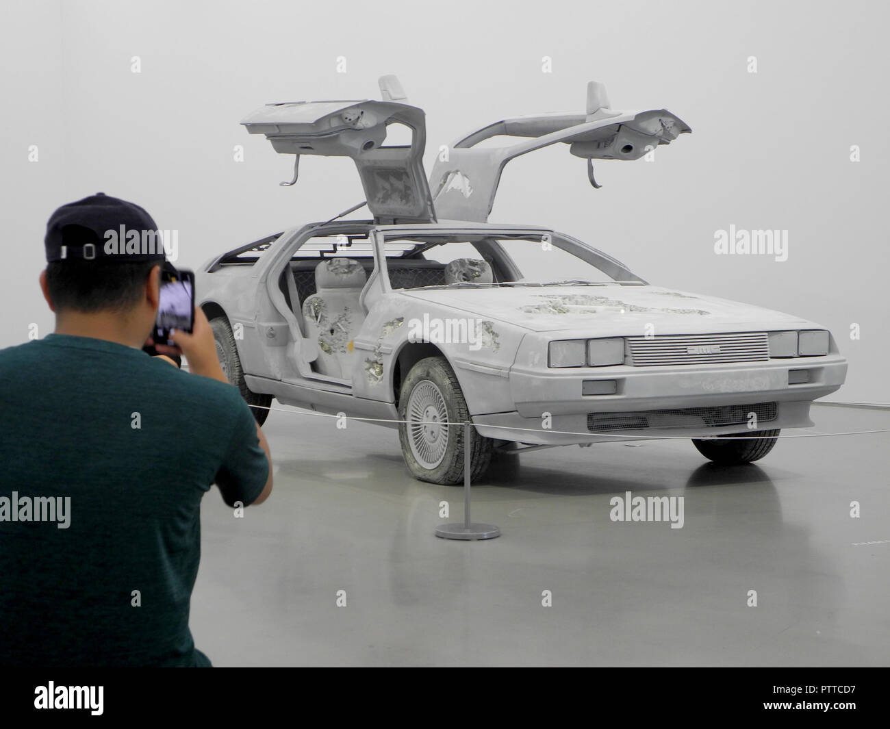 New York, USA. 10th Oct, 2018. The sculpture "Eroded Delorean" by ...